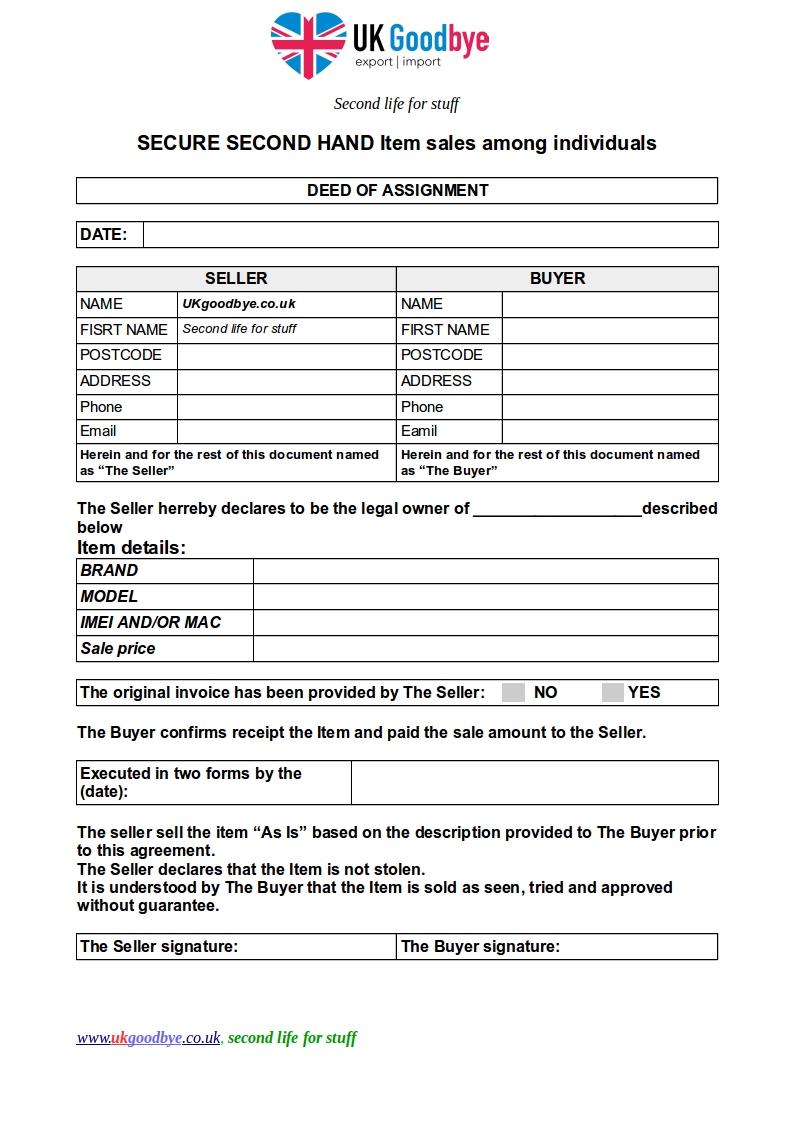 Secure Second hand item sales among individuals - UKgoodbye
